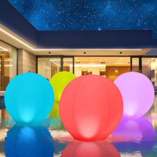 Blibly Floating Pool Lights Solar Powered, 14 inch Pool Lights That Float, Inflatable Waterproof Led Light Pool Balls, Solar Pool Lights for Outdoor Swimming Pools Garden Lawn Party Decor (4 Pack)