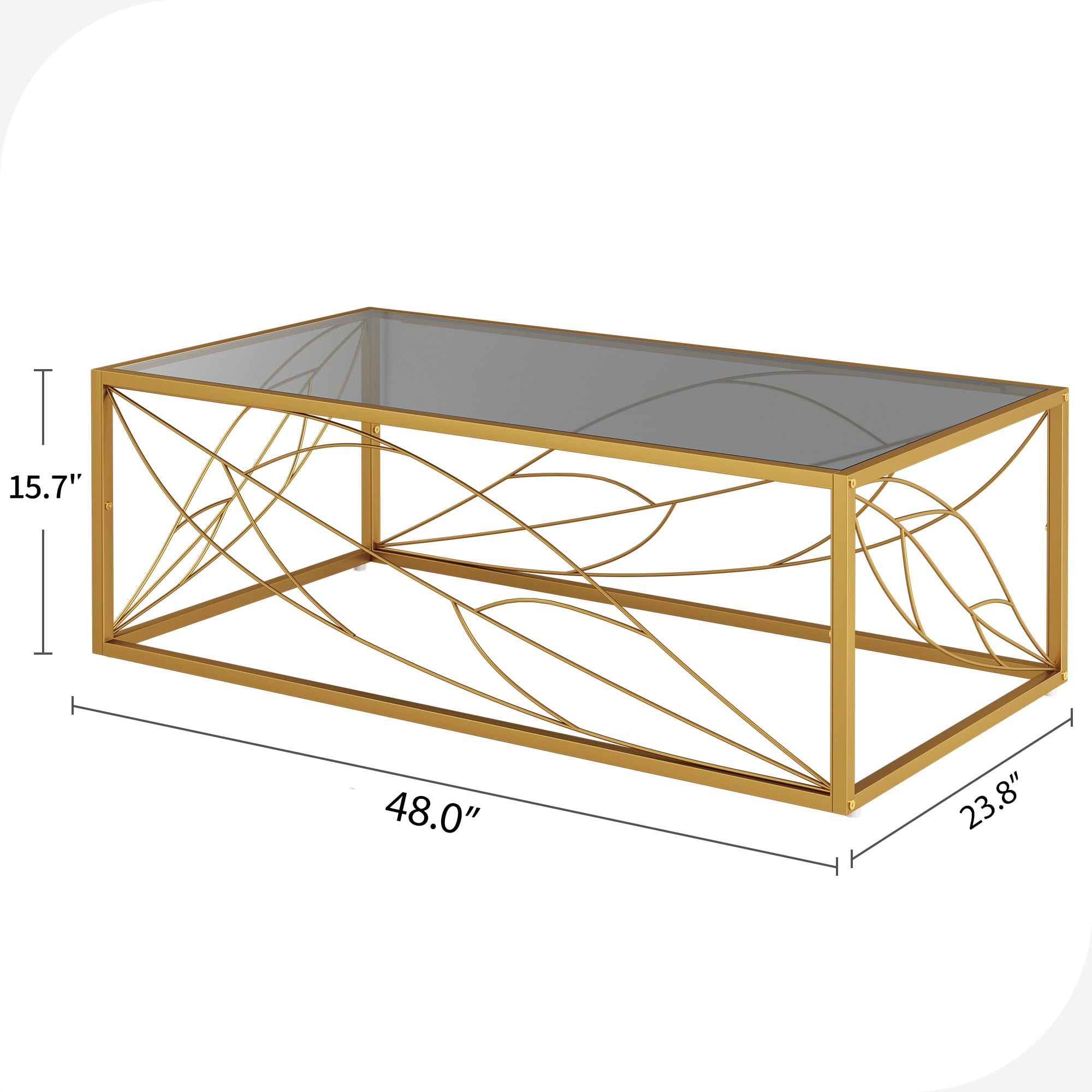 DWVO 48 Inch Marble Pattern Slate Coffee Table Modern Rectangle White and Gold Coffee Tables for Living Room