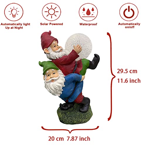 Raywer Solar Powered 2 Gnomes Playing with Ball , Decorated Solar Light, Garden Decorations Statues , Garden Light Decor for Lawn Ornaments, Resin Garden Figurines (2 Gnomes with a Glass Ball)