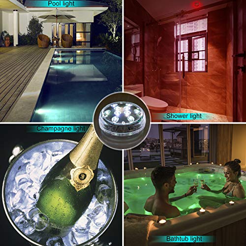 HONGUT Battery Operated Pond Lights, Waterproof Submersible LED Lights with RF Remote, 12 Colors Underwater Bathtub Shower Lights with Suction Cups for Pool, Pond Aquarium, Garden,Fish Tank, 2 Pack