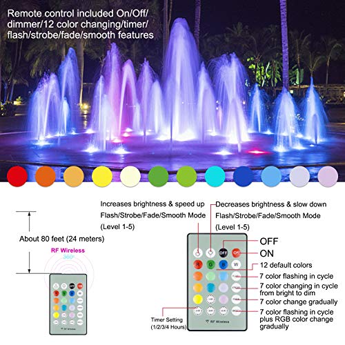 HONGUT Battery Operated Pond Lights, Waterproof Submersible LED Lights with RF Remote, 12 Colors Underwater Bathtub Shower Lights with Suction Cups for Pool, Pond Aquarium, Garden,Fish Tank, 2 Pack