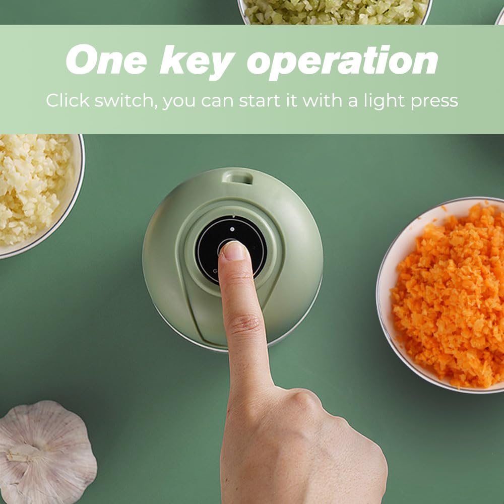 USB Rechargeable Electric Garlic Grinder, 2023 New Portable Veggie Chopper Garlic Electric Grinder Onion Chopper, Mini Food Chopper Tool for Vegetable, Ginger, Chili, Fruit, Meat (Green, 100ml)