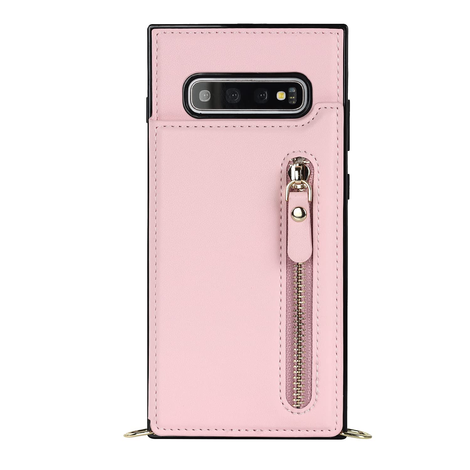 Protective Case Compatible with Galaxy S9 Plus - Adjustable Crossbody Lanyard + Zipper Cash Pocket Wallet Leather Case Card Slot Kickstand Metal Close Cover for Samsung Galaxy S9 Plus [SK] -Pink