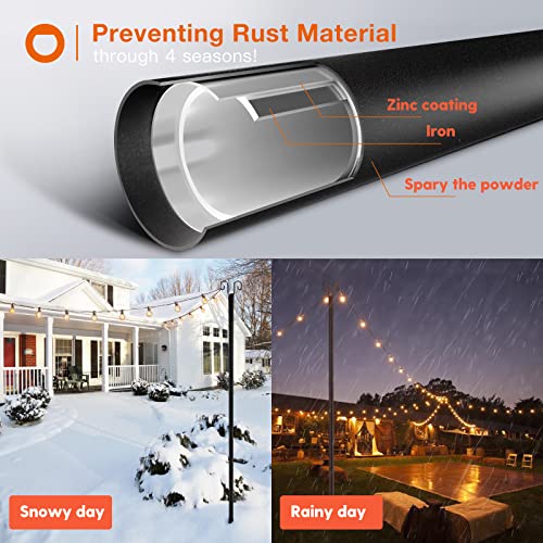addlon 4Pack 10FT String Light Poles for Outdoor String Lights, Waterproof Harder Metal Outdoor Poles for Hanging String Lights for Patio, Garden, Bistro, Wedding, Parties - Black