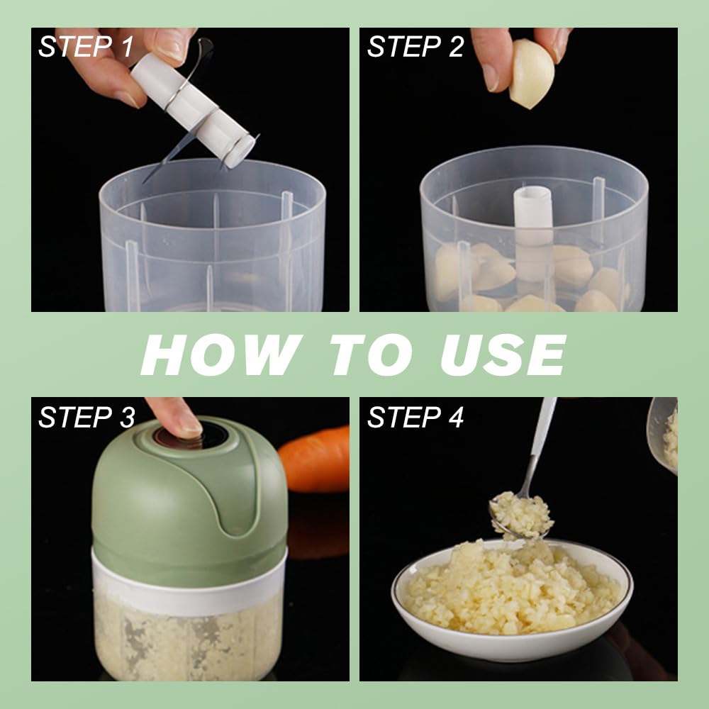 USB Rechargeable Electric Garlic Grinder, 2023 New Portable Veggie Chopper Garlic Electric Grinder Onion Chopper, Mini Food Chopper Tool for Vegetable, Ginger, Chili, Fruit, Meat (Green, 100ml)