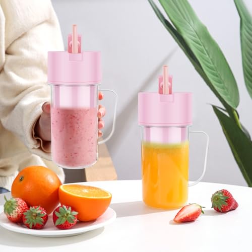 Portable Blender, 340ml Personal Electric Smoothie Blender with 10 Blades 1500mAh USB Rechargeable Mini Blender Cup with Handle Straw Cordless Personal Blender for Kitchen/Travel/Gym (Pink)