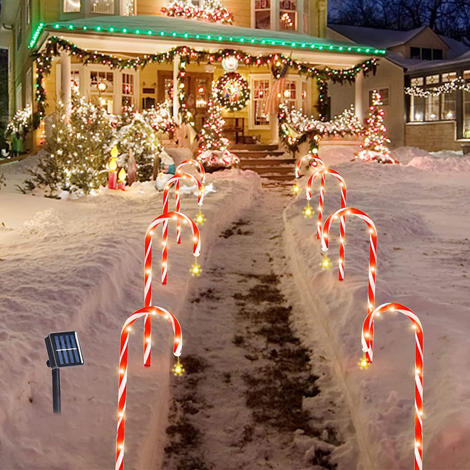 CENGNIAN Solar Garden Lights Outdoor Decor, Candy Cane Outdoor Landscape Lights 15in, 8 Pack LED Lighted Christmas Path Lights String End-to-End Plug in Waterproof Outside Candy Xmas Decorations