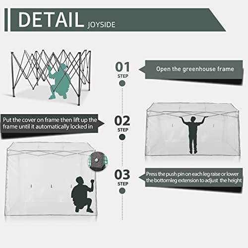 MeetLeisure Walk-in Greenhouse 8.5 Ft x 7 Ft Pop-up Outdoor Green House Plant Gardening Canopy, Roll-up Zipper Entry Doors and 3 Large Roll-Up Side Windows with Garden Hand Shovel(Medium, White)