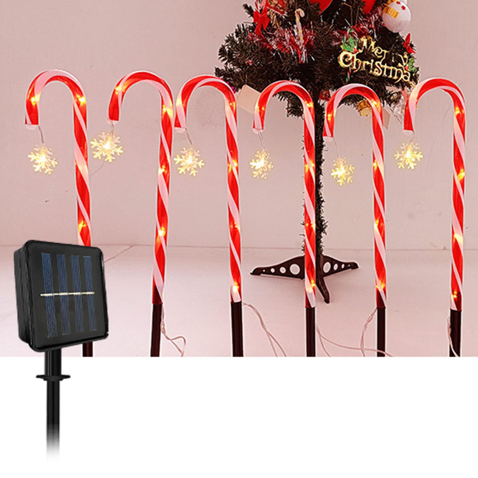 CENGNIAN Solar Garden Lights Outdoor Decor, Candy Cane Outdoor Landscape Lights 15in, 8 Pack LED Lighted Christmas Path Lights String End-to-End Plug in Waterproof Outside Candy Xmas Decorations
