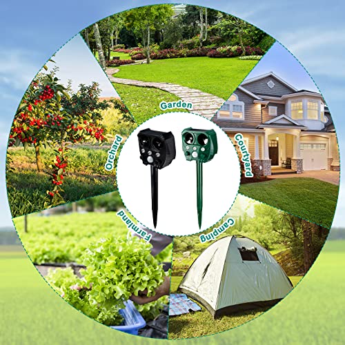Solar Powered Ultrasonic Animal Repellent Waterproof Cat Repellent with Motion Detector Squirrel Repellent Bird Deterrent Devices Outdoor Solar Deer Repellent Devices for Outdoor (Black, Green, 4 Pcs)