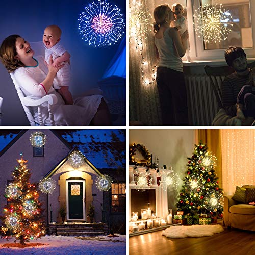 4Pack 200LED Starburst String Lights Christmas Light Copper Wire Battery Operated Hanging Fairy Patio Light with Remote Wedding Christmas Decorative Lights White Dandelion Lights for Party Garden