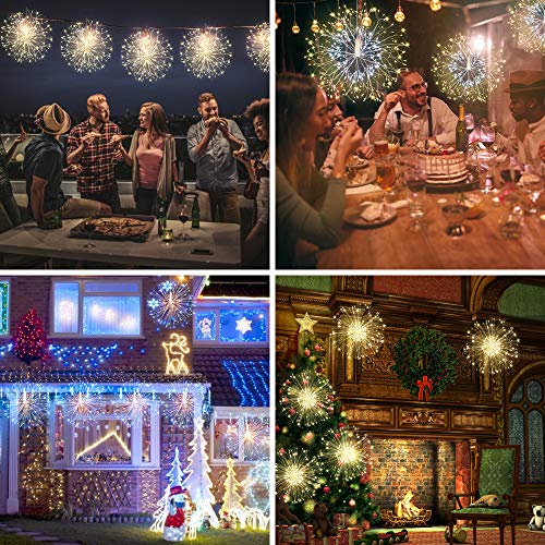 4Pack 200LED Starburst String Lights Christmas Light Copper Wire Battery Operated Hanging Fairy Patio Light with Remote Wedding Christmas Decorative Lights White Dandelion Lights for Party Garden