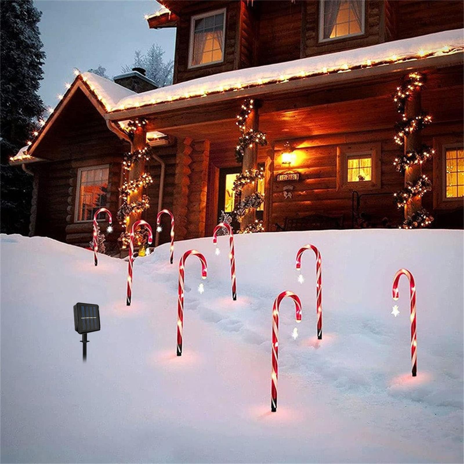 CENGNIAN Solar Garden Lights Outdoor Decor, Candy Cane Outdoor Landscape Lights 15in, 8 Pack LED Lighted Christmas Path Lights String End-to-End Plug in Waterproof Outside Candy Xmas Decorations