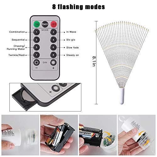 4Pack 200LED Starburst String Lights Christmas Light Copper Wire Battery Operated Hanging Fairy Patio Light with Remote Wedding Christmas Decorative Lights White Dandelion Lights for Party Garden
