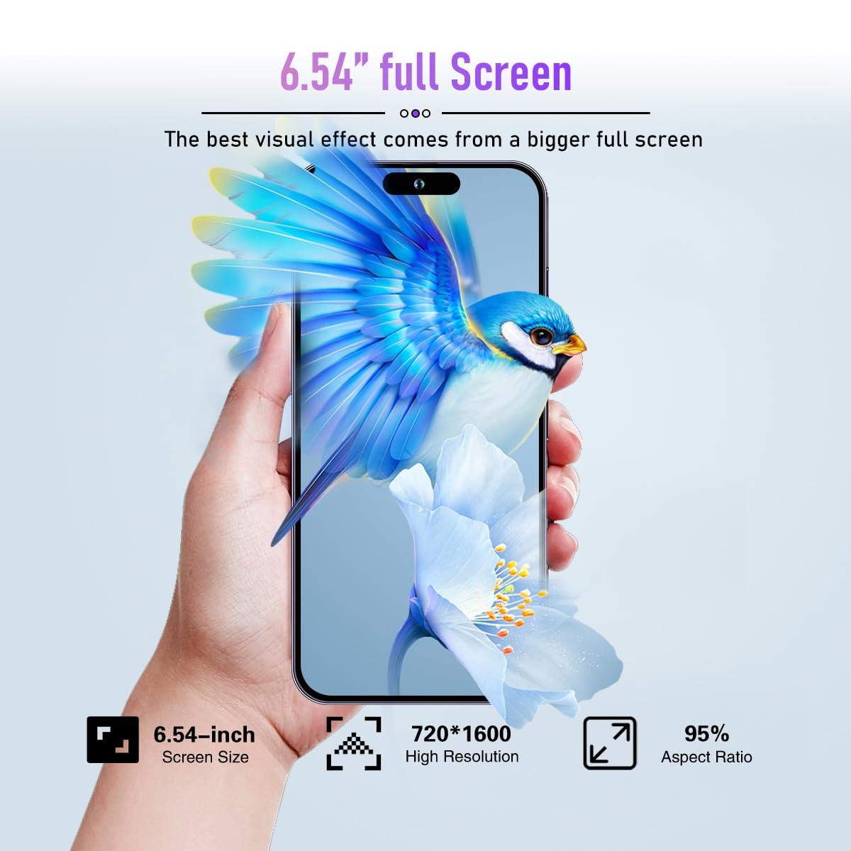 Deeptick Unlocked Cell Phones 2023 Android 13 Smartphone with Dynamic Island 8GB+128GB 8-Core Mobile Phones 50MP+8MP Camera 6.54" HD Screen Long Battery Life Phone with 4G Dual SIM(Pueple)
