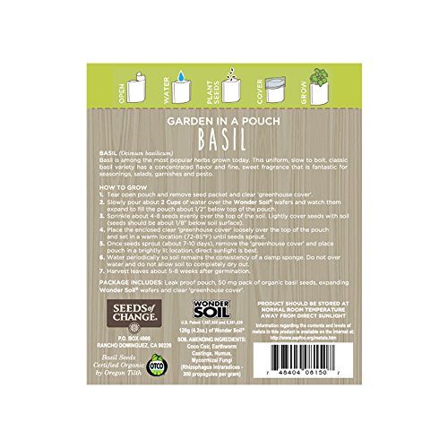 Seeds of Change 220-08150 Certified Organic Basil Garden Pouch, Green