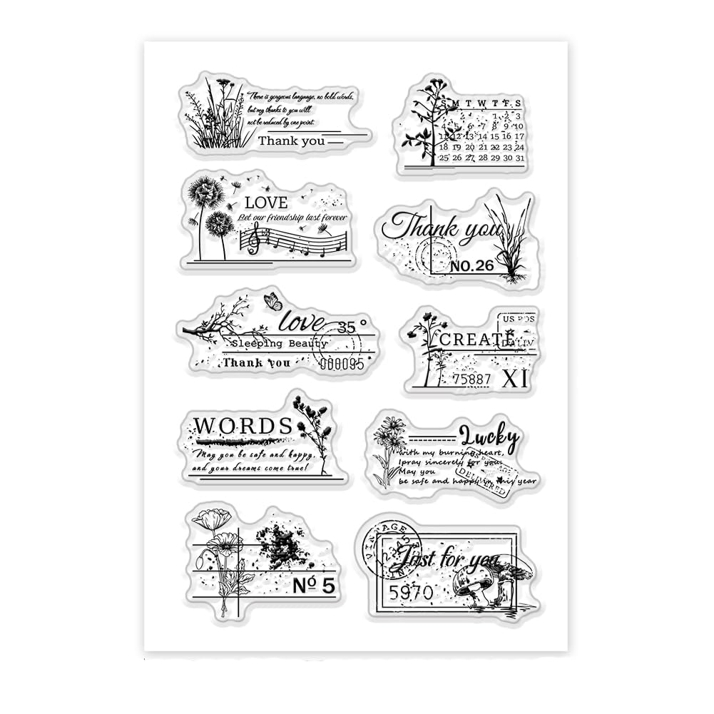 PH PandaHall Plants Clear Stamps, Vintage Ticket Stub Rubber Stamps Transparent Silicone Stamps for Card Making Photo Album Decoration and DIY Scrapbooking, 4.33x6.30inch/11x16cm