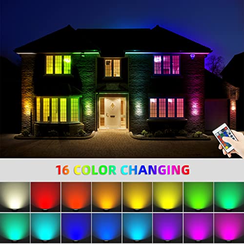 RAIFOOLLY Landscape Lights, Remote Control Spotlight with 16 Colors,Waterproof LED Ground Lighting with Spike and Base for Garden Pathway Patio Yard Plants(Plug-in)