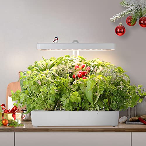 J&C Indoor Garden, Herb Kitchen Garden with 20W LED Grow Light, Height Adjustable, Smart Timer Plant Light (Advanced Version, White)