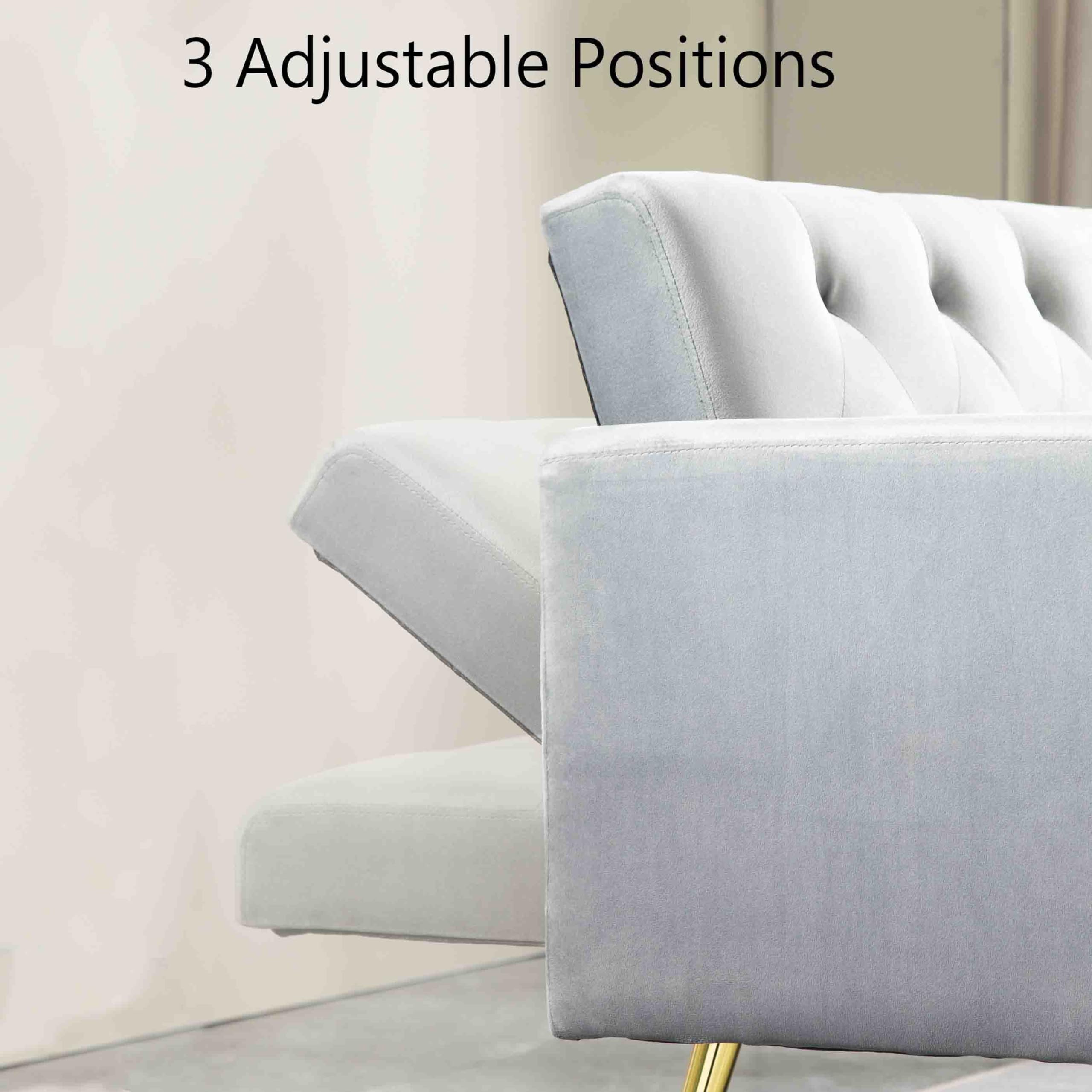 RIDFY Velvet Sofa Bed Futon with 2 Pillows, Modern Convertible Sleeper Couch, Folding Upholstered Recliner Loveseat, 3-Angle Adjustable, 2-in 1Memory Foam Living Seat for Office Studio (Grey)