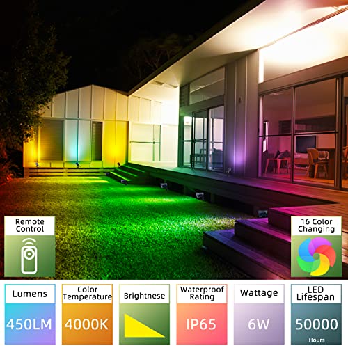 RAIFOOLLY Landscape Lights, Remote Control Spotlight with 16 Colors,Waterproof LED Ground Lighting with Spike and Base for Garden Pathway Patio Yard Plants(Plug-in)