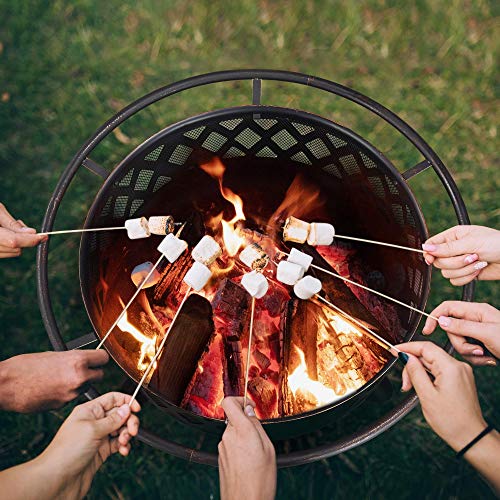 Topeakmart 36'' Outdoor Fire Pit Round Steel Firepit with Mesh Screen Poker Rain Cover for Backyard Garden Camping Bonfire Patio Bench, Bronze