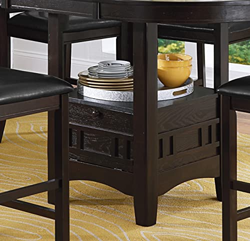LCH Round Traditional Design Dark Cherry Finish Dining Set with Shelf,5pc Table with Extension Leaf and 4 Counter Height Chairs with Backrest,Additional Storage Space,Brown Mix