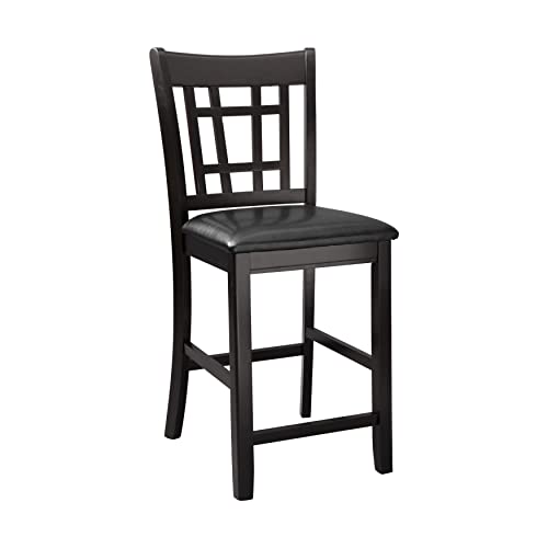 LCH Round Traditional Design Dark Cherry Finish Dining Set with Shelf,5pc Table with Extension Leaf and 4 Counter Height Chairs with Backrest,Additional Storage Space,Brown Mix