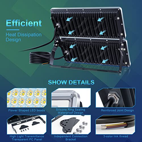 YIVANNUO 200W LED Flood Light Outdoor, Super Bright 10000LM LED Stadium Lights with Wide Lighting Angle, 7000k Daylight White, IP67 Waterproof Security Lights for Backyard, Garden, Playground, Garage