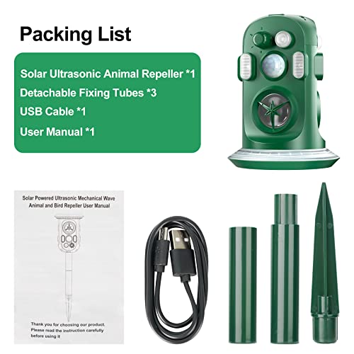 360° Ultrasonic Repellent Outdoor, Solar Animal Repeller USB/Solar Powered,Waterproof,Repel Dogs,Cat,Rat,Squirrels, Flashing Light Animal Repeller