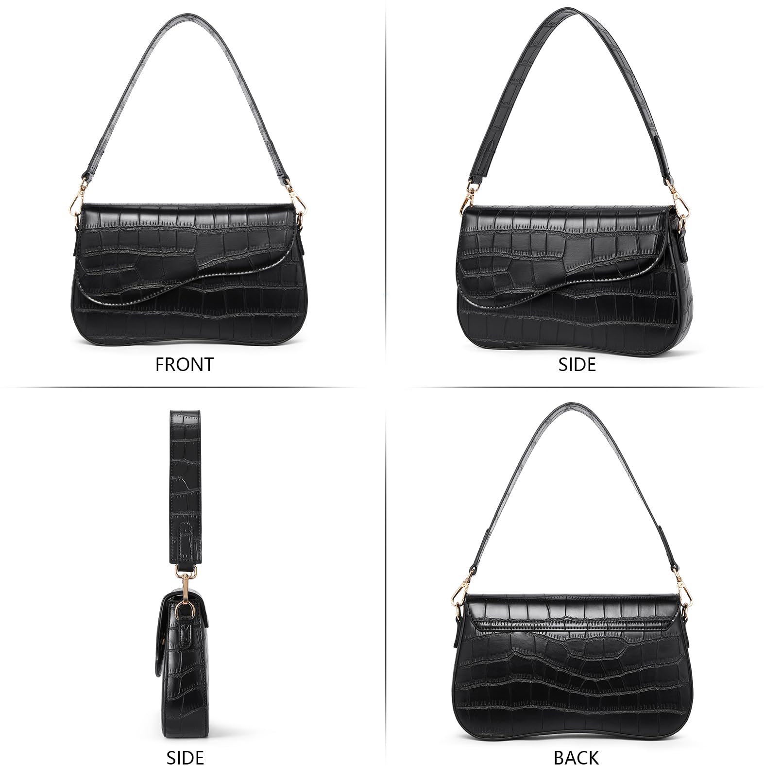 Telena Shoulder Bag for Women Shoulder Purse Vegan Leather Handbags Crossbody Purses with 2 Removable Strap Black
