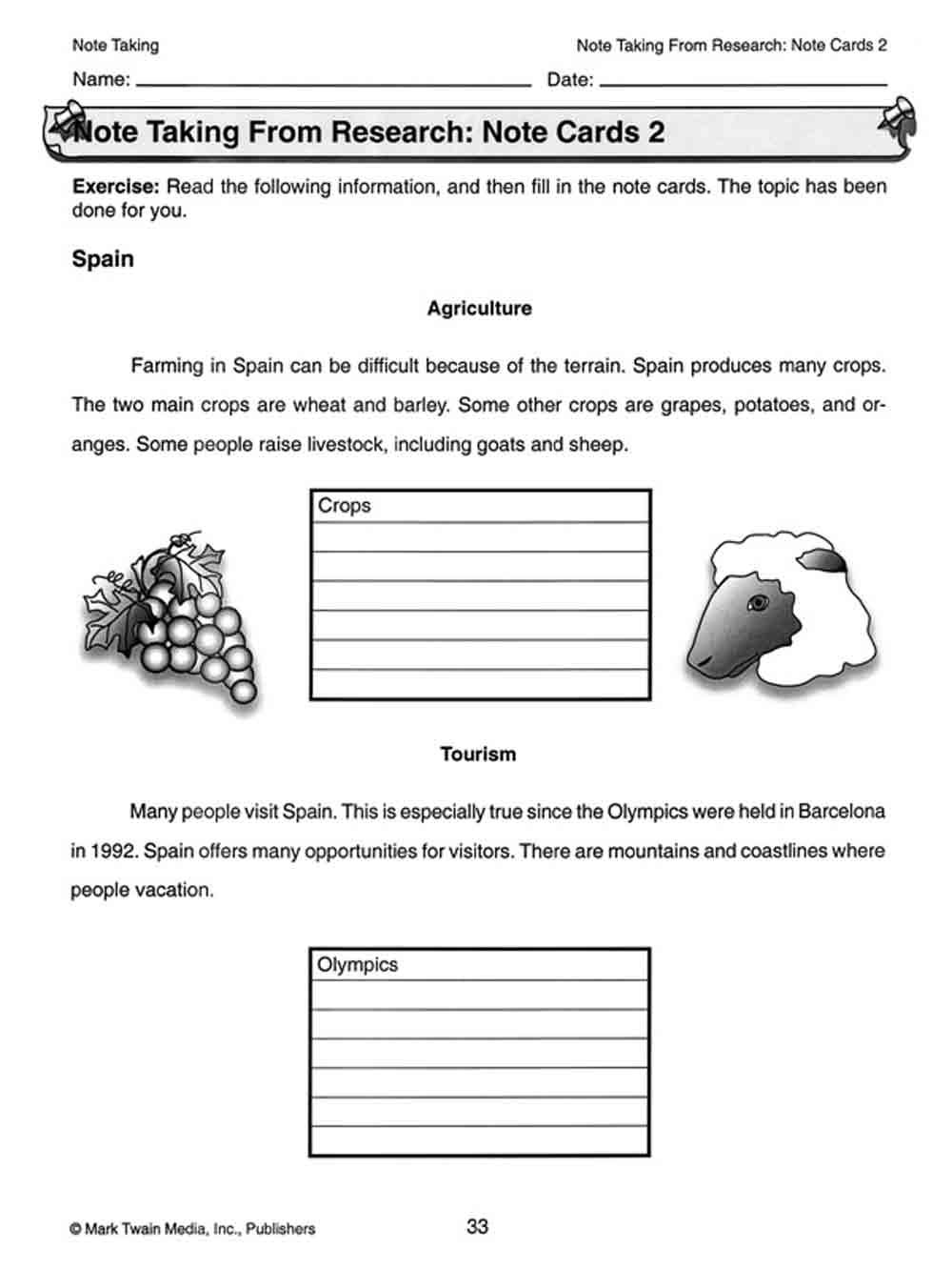Mark Twain - Note Taking, Grades 4 - 8