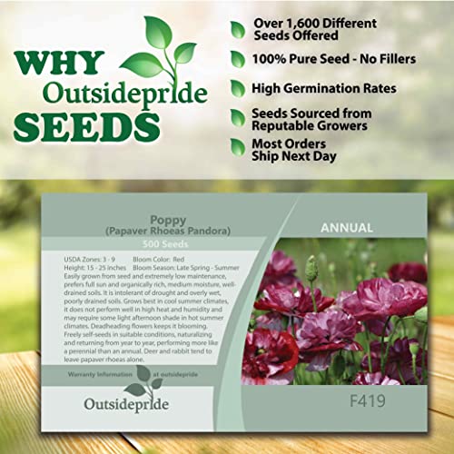 Outsidepride Papaver Rhoeas Pandora Corn, Common, Field, Flanders, Garden Poppies - 500 Seeds