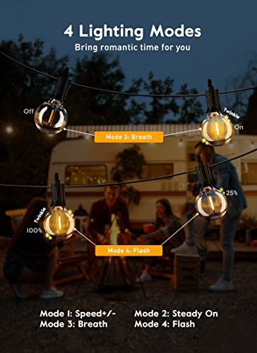 Brightown Led String Lights Outdoor 38Ft(28+10) with Remote, Patio String Lights for Outside with 17 Shatterproof Bulbs(2 Spare), Waterproof Hanging Lights for Backyard Bistro Party Cafe, E12 Socket