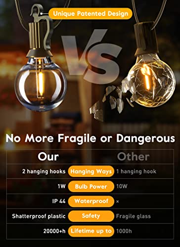 Brightown Led String Lights Outdoor 38Ft(28+10) with Remote, Patio String Lights for Outside with 17 Shatterproof Bulbs(2 Spare), Waterproof Hanging Lights for Backyard Bistro Party Cafe, E12 Socket