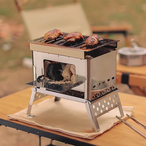 Camp Tent Stove - Portable Wood Burning Camp Heater | Compact Stainless Steel Backpacking Burner, Camping Stove for Tent, Cooking, Fishing, Home Heating Wynott