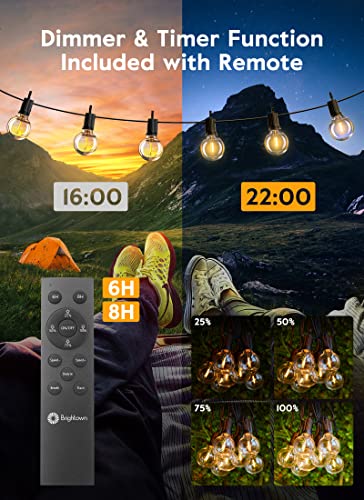 Brightown Led String Lights Outdoor 38Ft(28+10) with Remote, Patio String Lights for Outside with 17 Shatterproof Bulbs(2 Spare), Waterproof Hanging Lights for Backyard Bistro Party Cafe, E12 Socket