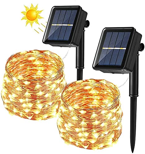 Diyishan 2Pack 36Ft 100Led Outdoor Solar+Battery String Christmas Lights (White)