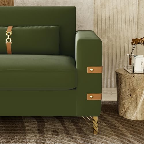 LostCat 85'' Velvet Sofa, Chesterfield Velvet Comfy Sofa Couch with Extra Deep Seats, Upholstered Mid-Century Modern Love seat, Modern Sofa- 3 Seater Sofa with Extra Deep Seats, Green