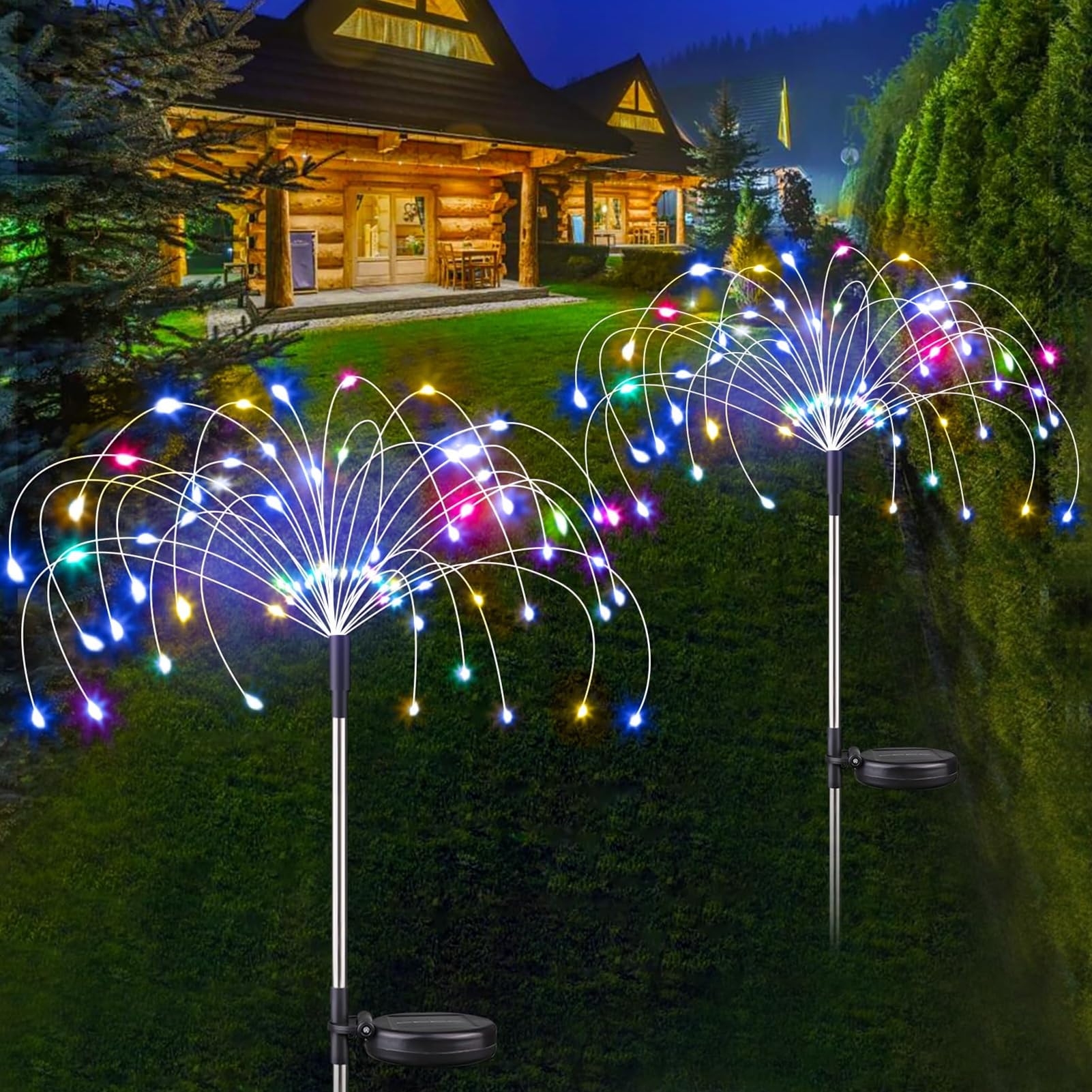 Smalibal 2pcs Outdoor Garden Lights Garden Solar Lights Waterproof Outdoor Led Lamps for Christmas Yard Patio Decor for Christmas, Thanksgiving, Halloween, Valentine's Day, Birthdays Colorful Light 2