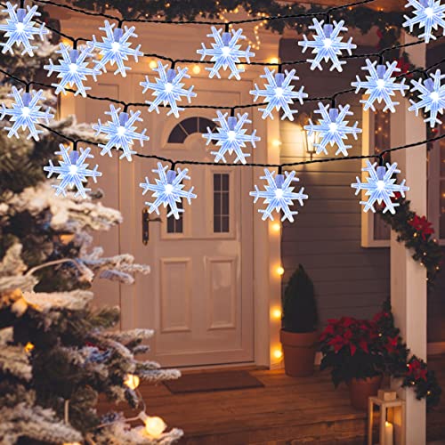 Solar Christmas Lights Outdoor, Cool White 55Ft 100 LED 8 Modes Snowflake Christmas Lights Waterproof Solar Christmas Decorative Lights Outdoor Christmas Tree Lights for Xmas Tree Garland Garden Yard