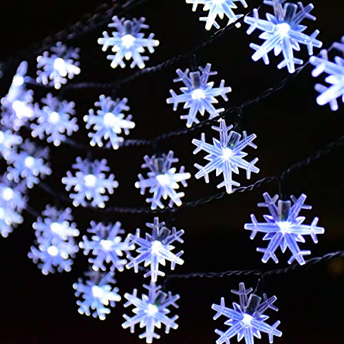 Solar Christmas Lights Outdoor, Cool White 55Ft 100 LED 8 Modes Snowflake Christmas Lights Waterproof Solar Christmas Decorative Lights Outdoor Christmas Tree Lights for Xmas Tree Garland Garden Yard