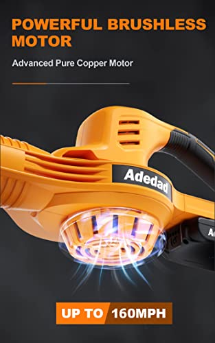 Adedad Cordless Leaf Blower with Battery and Charger 160 MPH Lightweight Blowers for Lawn Care Battery Powered Leaf Blower 2.0AH Battery - New Version More Powerful