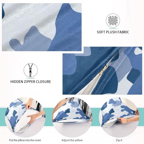 Blue Camo Pillowcase for Hair and Skin Body Pillow Cover Body Pillow Case Standard Size 20"X 26" Velvet Pillow Cases with Zipper for Pillow