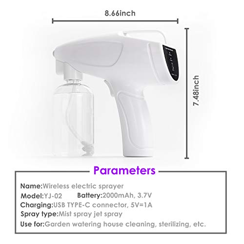 TAISHAN Disinfectant Steam ULV Gun, Handheld Rechargeable Nano Atomizer with Blue Light,10 oz Electric Sprayer Nozzle Adjustable Fogger for Home, Office, School or Garden(300mL)