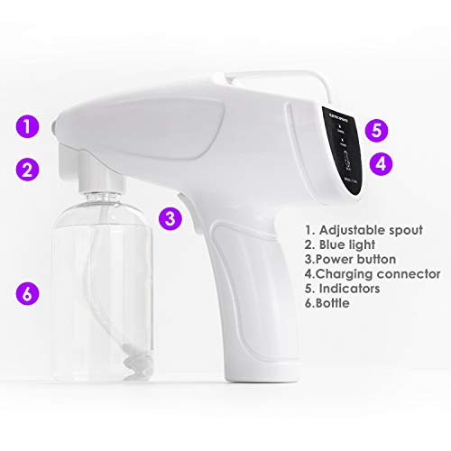 TAISHAN Disinfectant Steam ULV Gun, Handheld Rechargeable Nano Atomizer with Blue Light,10 oz Electric Sprayer Nozzle Adjustable Fogger for Home, Office, School or Garden(300mL)