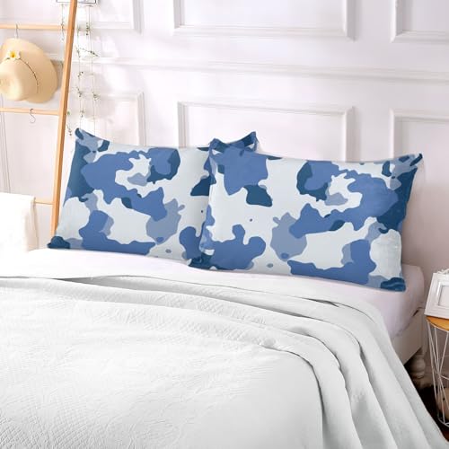 Blue Camo Pillowcase for Hair and Skin Body Pillow Cover Body Pillow Case Standard Size 20"X 26" Velvet Pillow Cases with Zipper for Pillow