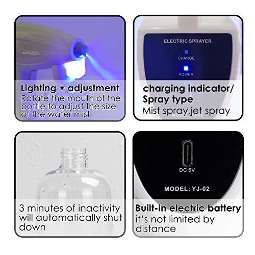 TAISHAN Disinfectant Steam ULV Gun, Handheld Rechargeable Nano Atomizer with Blue Light,10 oz Electric Sprayer Nozzle Adjustable Fogger for Home, Office, School or Garden(300mL)
