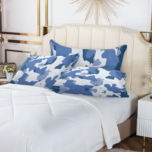 Blue Camo Pillowcase for Hair and Skin Body Pillow Cover Body Pillow Case Standard Size 20"X 26" Velvet Pillow Cases with Zipper for Pillow