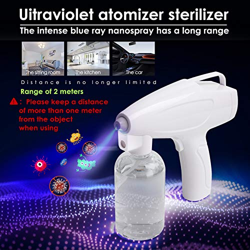 TAISHAN Disinfectant Steam ULV Gun, Handheld Rechargeable Nano Atomizer with Blue Light,10 oz Electric Sprayer Nozzle Adjustable Fogger for Home, Office, School or Garden(300mL)